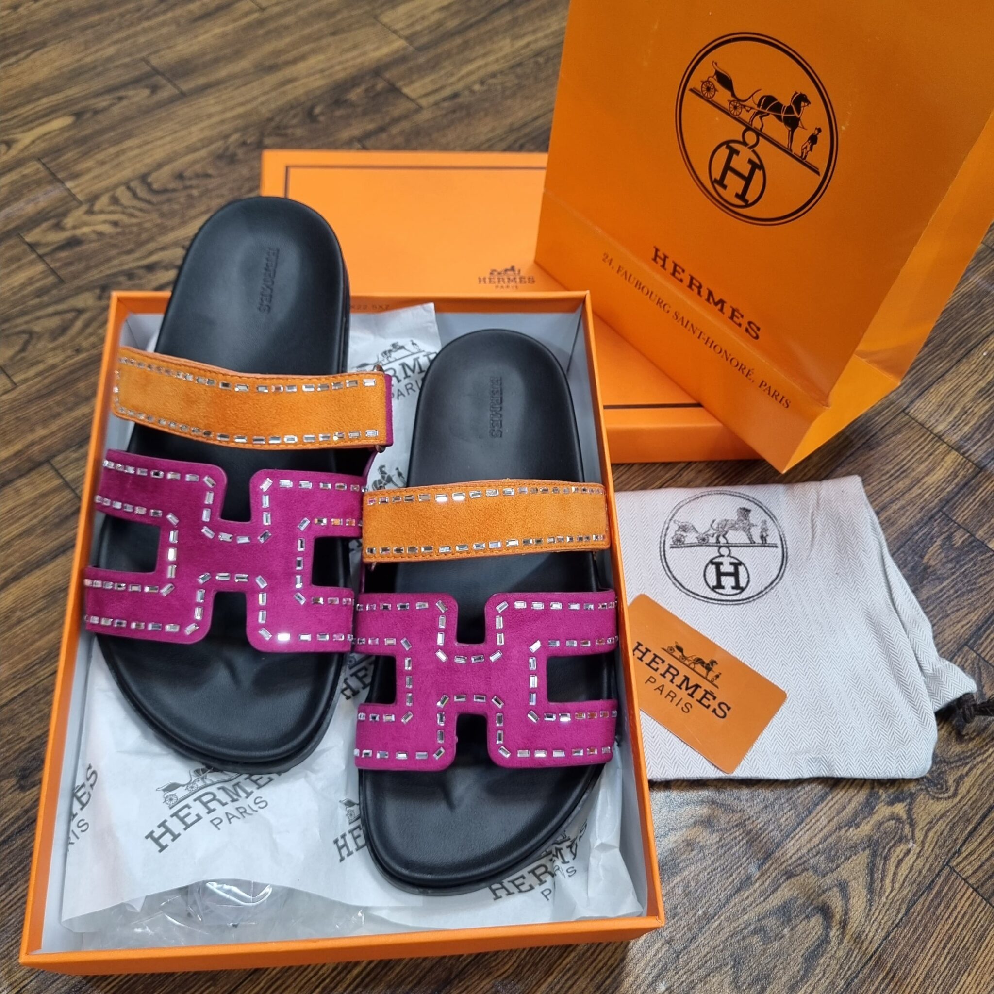 Hermès Chypre Stone Embellished Sandals D2 – Hermès Luxury Flats in ...